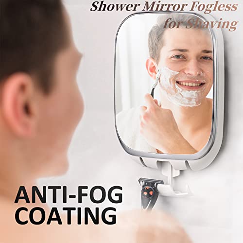 VELMADE Shower Mirror Fogless for Shaving with Razor Holder Suction Fogless Mirror for Shower Bathroom Shaving Mirror Fogless Shatterproof No Drilling Removable Anti Fog Mirror for Man & Woman, White