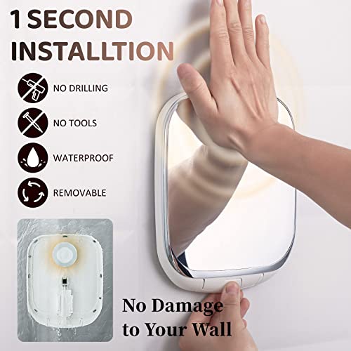 VELMADE Shower Mirror Fogless for Shaving with Razor Holder Suction Fogless Mirror for Shower Bathroom Shaving Mirror Fogless Shatterproof No Drilling Removable Anti Fog Mirror for Man & Woman, White