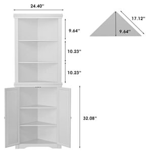 YESHOMY Corner Cabinet Shelves, Side Free Standing Storage Organizer with Large Space and Two Doors, Home Furniture for Multifunction in Living Room, Bathroom, Hallway, Kitchen, Bedroom, White