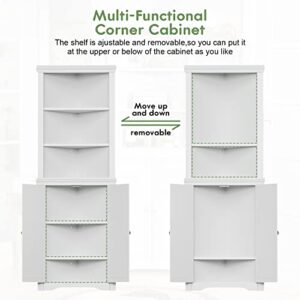 YESHOMY Corner Cabinet Shelves, Side Free Standing Storage Organizer with Large Space and Two Doors, Home Furniture for Multifunction in Living Room, Bathroom, Hallway, Kitchen, Bedroom, White