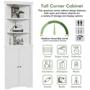 YESHOMY Corner Cabinet Shelves, Side Free Standing Storage Organizer with Large Space and Two Doors, Home Furniture for Multifunction in Living Room, Bathroom, Hallway, Kitchen, Bedroom, White