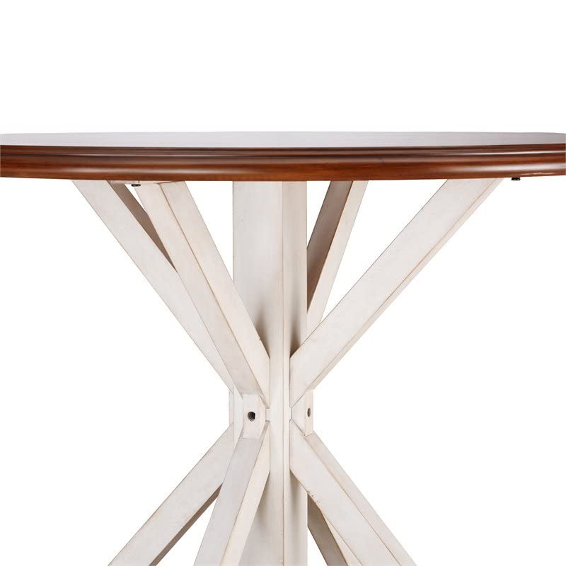 MAKLAINE Transitional Farmhouse Round Dining Table in Brown and White