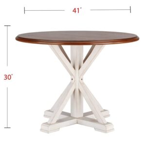 MAKLAINE Transitional Farmhouse Round Dining Table in Brown and White