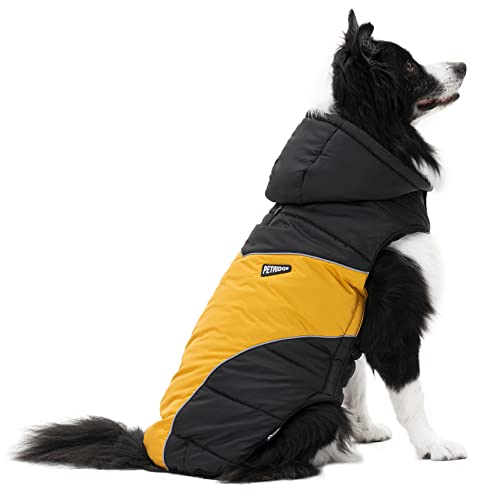 Petridge Dog Coat Warm Winter Clothes Cold Weather Coats with Hood for Medium Large Dogs (Yellow 55)