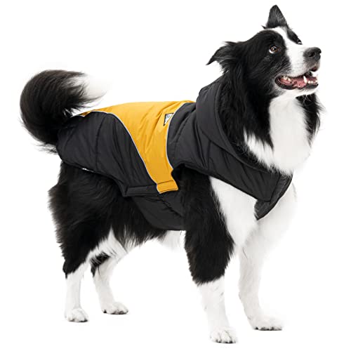 Petridge Dog Coat Warm Winter Clothes Cold Weather Coats with Hood for Medium Large Dogs (Yellow 55)