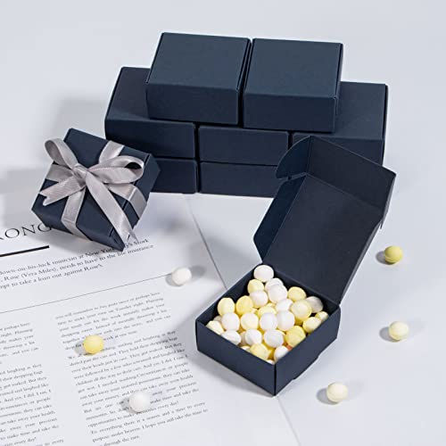 Navy Blue Gift Boxes ,NIGNYA 100 pcs Small Business Gift Box Kraft Paper Gift Boxes 2.16x2.16x0.98 inch, Mini Square Gift Wrapping Favor Box with Lids Small Boxes for Presents Bridal Wedding Party Jewelry box