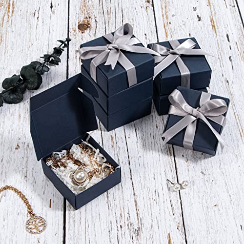 Navy Blue Gift Boxes ,NIGNYA 100 pcs Small Business Gift Box Kraft Paper Gift Boxes 2.16x2.16x0.98 inch, Mini Square Gift Wrapping Favor Box with Lids Small Boxes for Presents Bridal Wedding Party Jewelry box