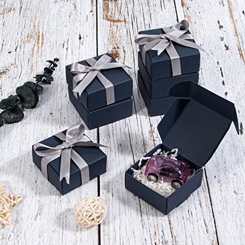 Navy Blue Gift Boxes ,NIGNYA 100 pcs Small Business Gift Box Kraft Paper Gift Boxes 2.16x2.16x0.98 inch, Mini Square Gift Wrapping Favor Box with Lids Small Boxes for Presents Bridal Wedding Party Jewelry box