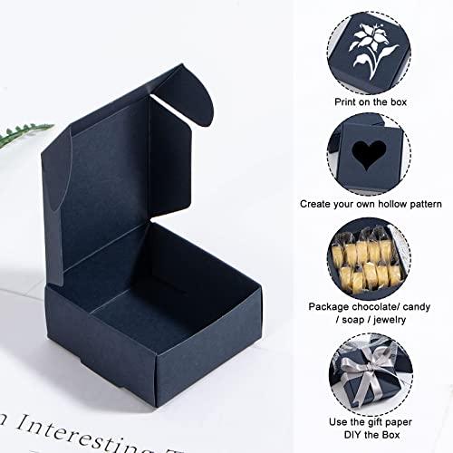 Navy Blue Gift Boxes ,NIGNYA 100 pcs Small Business Gift Box Kraft Paper Gift Boxes 2.16x2.16x0.98 inch, Mini Square Gift Wrapping Favor Box with Lids Small Boxes for Presents Bridal Wedding Party Jewelry box