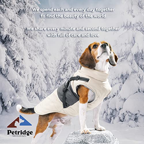 Petridge Dog Clothes with Harness Warm Winter Coat Cold Weather Coats for Puppy Small Medium Dogs (Beige L)