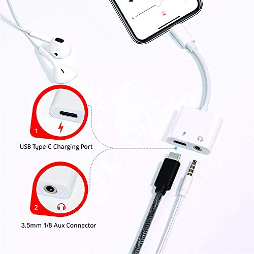 Pro Headphone 3Amp Aux Adapter Compatible with Your Samsung Galaxy A23 Plus USB-C 3.5mm Audio & Hi-Power Charging Port (Charge While You Listen)