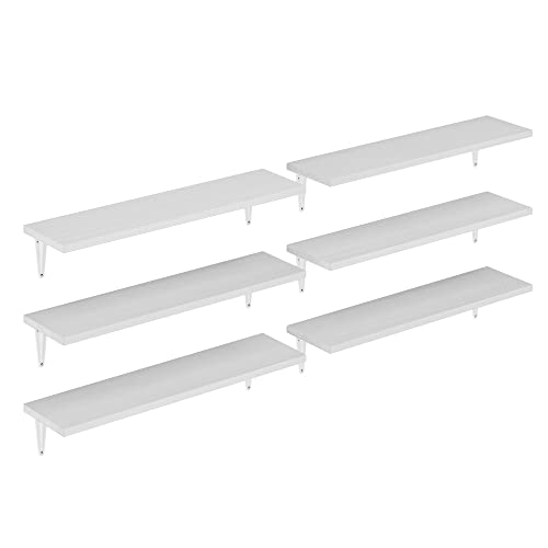 Wallniture Arras 24" Floating Shelves Wall Mounted, Wall Shelves for Living Room Decor, White Bookshelf, Bedroom Floating Shelf, Rustic Wood Shelves for Kitchen, Dining Room Wall Shelf Set of 6