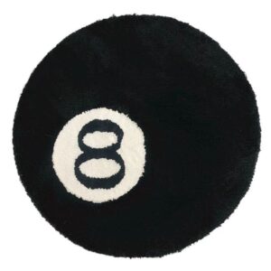 lotus atelier 8 ball hypebeast rug alt | area rugs for bedroom & rugs for living room decor | aesthetic preppy room decor | soft & fluffy black rug bedroom decor (24 in.)