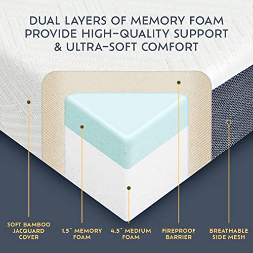 Heyward Luxury 6” Memory Foam Trifold Mattress | Twin XL, Portable Space Saver, Firm, CertiPUR-US Certified | Washable Bamboo Jacquard Ventilated Material w/Non-Slip Base | 75”L x 38”W x 6”H