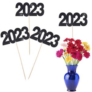 12 pieces glitter 2023 centerpiece sticks black double sided 2023 graduation party sticks 2023 floral picks table centerpiece topper for 2023 graduation new year party decoration supplies,4.9x9.1"