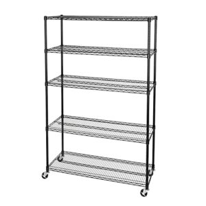 seville classics ultradurable heavy duty nsf solid steel wire rack storage unit, organizer for garage, warehouse, office, restaurant, classroom, kitchen, black, 5-tier shelving, 48" w x 18" d