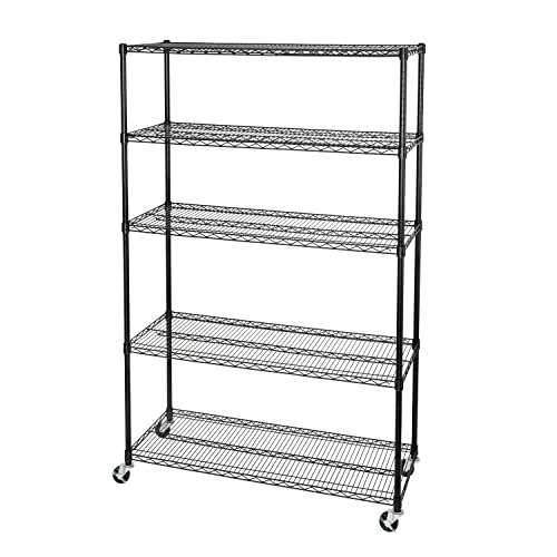 Seville Classics UltraDurable Heavy Duty NSF Solid Steel Wire Rack Storage Unit, Organizer for Garage, Warehouse, Office, Restaurant, Classroom, Kitchen, Black, 5-Tier Shelving, 48" W x 18" D