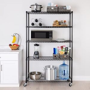 Seville Classics UltraDurable Heavy Duty NSF Solid Steel Wire Rack Storage Unit, Organizer for Garage, Warehouse, Office, Restaurant, Classroom, Kitchen, Black, 5-Tier Shelving, 48" W x 18" D