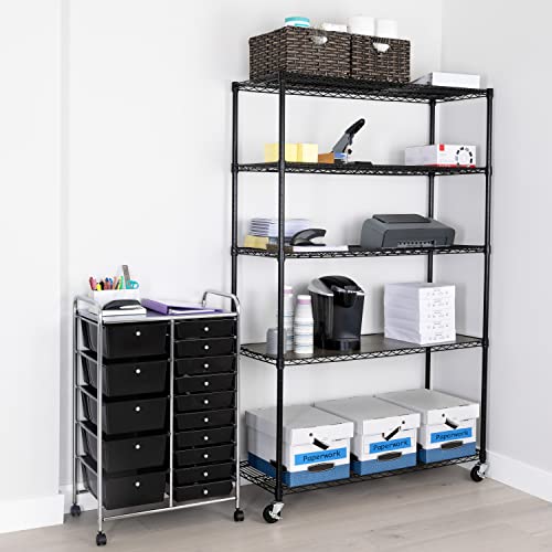 Seville Classics UltraDurable Heavy Duty NSF Solid Steel Wire Rack Storage Unit, Organizer for Garage, Warehouse, Office, Restaurant, Classroom, Kitchen, Black, 5-Tier Shelving, 48" W x 18" D