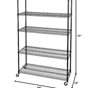 Seville Classics UltraDurable Heavy Duty NSF Solid Steel Wire Rack Storage Unit, Organizer for Garage, Warehouse, Office, Restaurant, Classroom, Kitchen, Black, 5-Tier Shelving, 48" W x 18" D