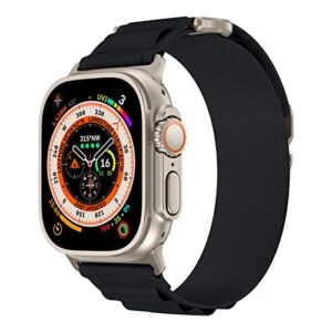 WKC Alpine Loop Compatible with Apple Watch Band 42mm 44mm 45mm 49mm, Textile Nylon Rugged Alpine Loop with Metal G‑Hook Compatible for Apple Watch Ultra (2/1) /SE/Series 8/7/6/5/4/3/2/1 Black Large