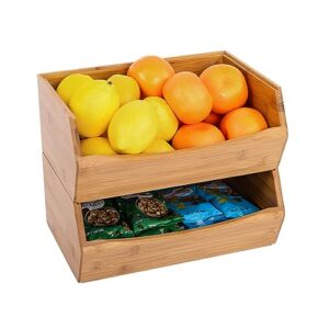 seville classics bamboo premium organizer storage bins for kitchen silverware, pantry, closet, office desk, pens, utensils, makeup, k cup, bamboo, stackable bin set (2 piece)