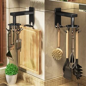 Pamazar Under Cabinet Kitchen Utensil Banana Hooks Holder 360° Rotating Wall Drilling Free Adhesive Hanging Rack for Tools/Towel/Knife Aluminum Black