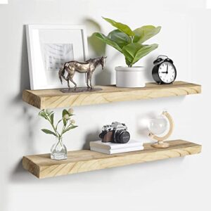 yierya floating shelves,solid wood wall shelf set of 2,hanging shelf with invisible brackets 36in, wide wooden wall shelves for living room decor,bedroom,kitchen,office, farmhouse(tint wood)