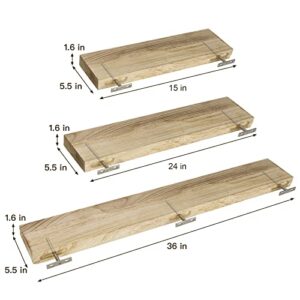 YIERYA Floating Shelves,Solid Wood Wall Shelf Set of 2,Hanging Shelf with Invisible Brackets 36IN, Wide Wooden Wall Shelves for Living Room Decor,Bedroom,Kitchen,Office, Farmhouse(Tint Wood)