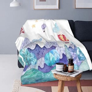 cartoon forest hot air balloon soft lightweight fleece throw blankets cozy warm fuzzy plush microfiber blanket for sofa couch bed all-season 60"x50"