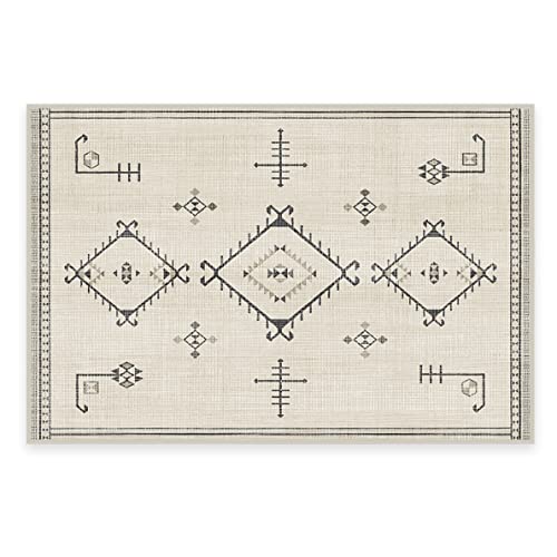 RUGGABLE Damali Washable Rug - Boho Vintage Area Rug for Living Room, Bedroom, Dining Room and Kitchen - Stain & Water Resistant, Pet & Child Friendly - Black & White 2'x3' (Standard Pad)