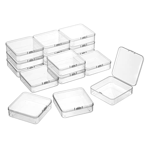 Pure Future 16 Pieces Small Plastic Bead Storage Containers and Organizer Transparent Boxes with Hinged Lid, Clear Craft Supply Box for DIY Art Craft Accessor, Jewelry, Diamonds(3.3*3.3*1 Inches)