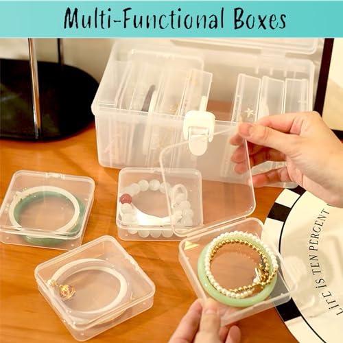 Pure Future 16 Pieces Small Plastic Bead Storage Containers and Organizer Transparent Boxes with Hinged Lid, Clear Craft Supply Box for DIY Art Craft Accessor, Jewelry, Diamonds(3.3*3.3*1 Inches)