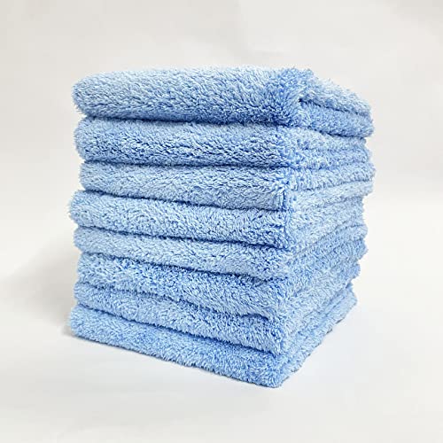 Helin-Helly Edgeless Microfiber Towels for Cars, Car Drying Towel,Microfiber Drying Towels for Cars Detailing, 16 * 16 Inches, Blue, 8 Pack