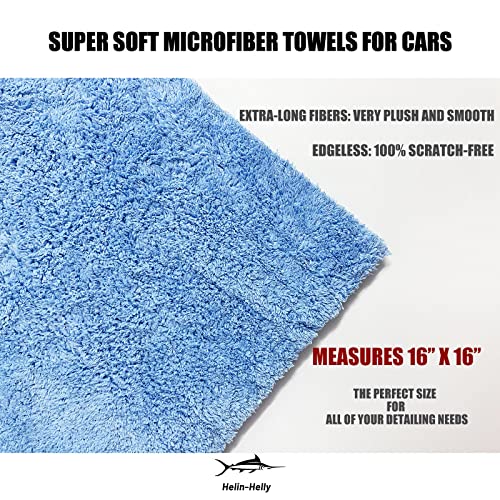 Helin-Helly Edgeless Microfiber Towels for Cars, Car Drying Towel,Microfiber Drying Towels for Cars Detailing, 16 * 16 Inches, Blue, 8 Pack