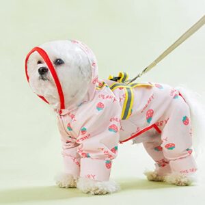 Mitili Cute Puppy Dog Raincoat Four-Legged Waterproof All-Inclusive with Hat,Waterproof Rain Jacket with Night Reflective Strip Small Medium Dogs Pet Poncho Clothes (XS(Back Length:7-10"), Pink)