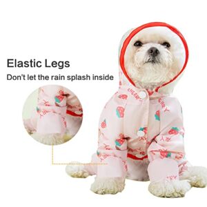 Mitili Cute Puppy Dog Raincoat Four-Legged Waterproof All-Inclusive with Hat,Waterproof Rain Jacket with Night Reflective Strip Small Medium Dogs Pet Poncho Clothes (XS(Back Length:7-10"), Pink)