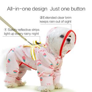 Mitili Cute Puppy Dog Raincoat Four-Legged Waterproof All-Inclusive with Hat,Waterproof Rain Jacket with Night Reflective Strip Small Medium Dogs Pet Poncho Clothes (XS(Back Length:7-10"), Pink)