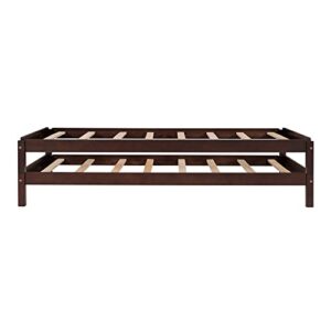 Harper & Bright Designs Twin Bed Frame, Double Platform Bed Twin Size, Solid Wood Daybed Frame, 2 Twin Beds, Stackable Bed for Bedroom Living Room Furniture (Walnut)