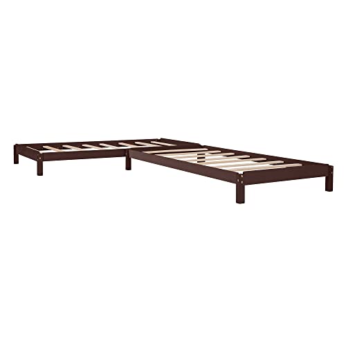 Harper & Bright Designs Twin Bed Frame, Double Platform Bed Twin Size, Solid Wood Daybed Frame, 2 Twin Beds, Stackable Bed for Bedroom Living Room Furniture (Walnut)