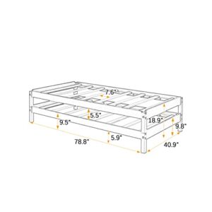 Harper & Bright Designs Twin Bed Frame, Double Platform Bed Twin Size, Solid Wood Daybed Frame, 2 Twin Beds, Stackable Bed for Bedroom Living Room Furniture (Walnut)