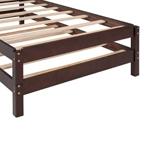 Harper & Bright Designs Twin Bed Frame, Double Platform Bed Twin Size, Solid Wood Daybed Frame, 2 Twin Beds, Stackable Bed for Bedroom Living Room Furniture (Walnut)