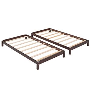 Harper & Bright Designs Twin Bed Frame, Double Platform Bed Twin Size, Solid Wood Daybed Frame, 2 Twin Beds, Stackable Bed for Bedroom Living Room Furniture (Walnut)