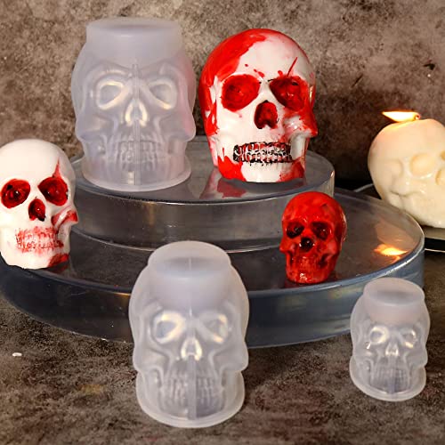 RESINWORLD Set of Large + Medium + Small 3D Skull Resin Molds, Flexible Clear Silicone Skull Head Molds, Silicone Molds for Resin, Clay, Candle Wax Casting, Halloween Home Decoration