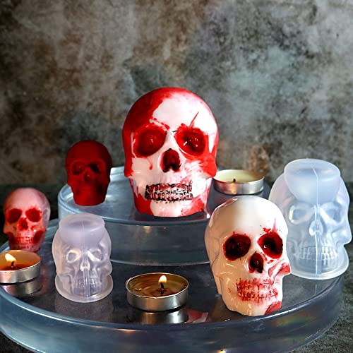 RESINWORLD Set of Large + Medium + Small 3D Skull Resin Molds, Flexible Clear Silicone Skull Head Molds, Silicone Molds for Resin, Clay, Candle Wax Casting, Halloween Home Decoration