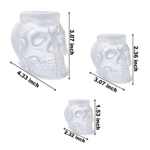 RESINWORLD Set of Large + Medium + Small 3D Skull Resin Molds, Flexible Clear Silicone Skull Head Molds, Silicone Molds for Resin, Clay, Candle Wax Casting, Halloween Home Decoration