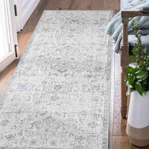 jinchan rug 2x8 area rug vintage hallway indoor floor stair runner thin rug retro distressed grey multi carpet floral print country accent rug non slip bathroom kitchen bedroom living room stairway