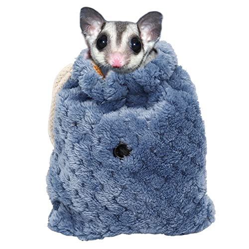 Sugar Glider Bonding Pouch Carrier Bag, Small Animals Sleeping Pouch Bag with Breathable Vent and Drawstring, Portable Travel Bag for Sugar Glider Rat Squirrel Guinea Pig Birds Parrot (Blue)