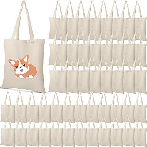 Mimorou 48 Pcs Canvas Tote Bags Bulk 13 x 15 Inch Plain Polyester Cotton Tote Bags with Handles Blank Reusable Grocery Shopping Bags for Sublimation Crafting DIY Projects Personalize