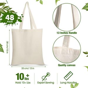 Mimorou 48 Pcs Canvas Tote Bags Bulk 13 x 15 Inch Plain Polyester Cotton Tote Bags with Handles Blank Reusable Grocery Shopping Bags for Sublimation Crafting DIY Projects Personalize